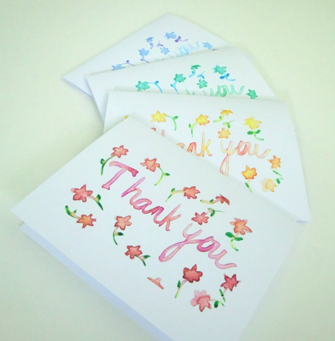 Spring Thank You Card - Floral Watercolor Card Set - Colorful Art Thank ...