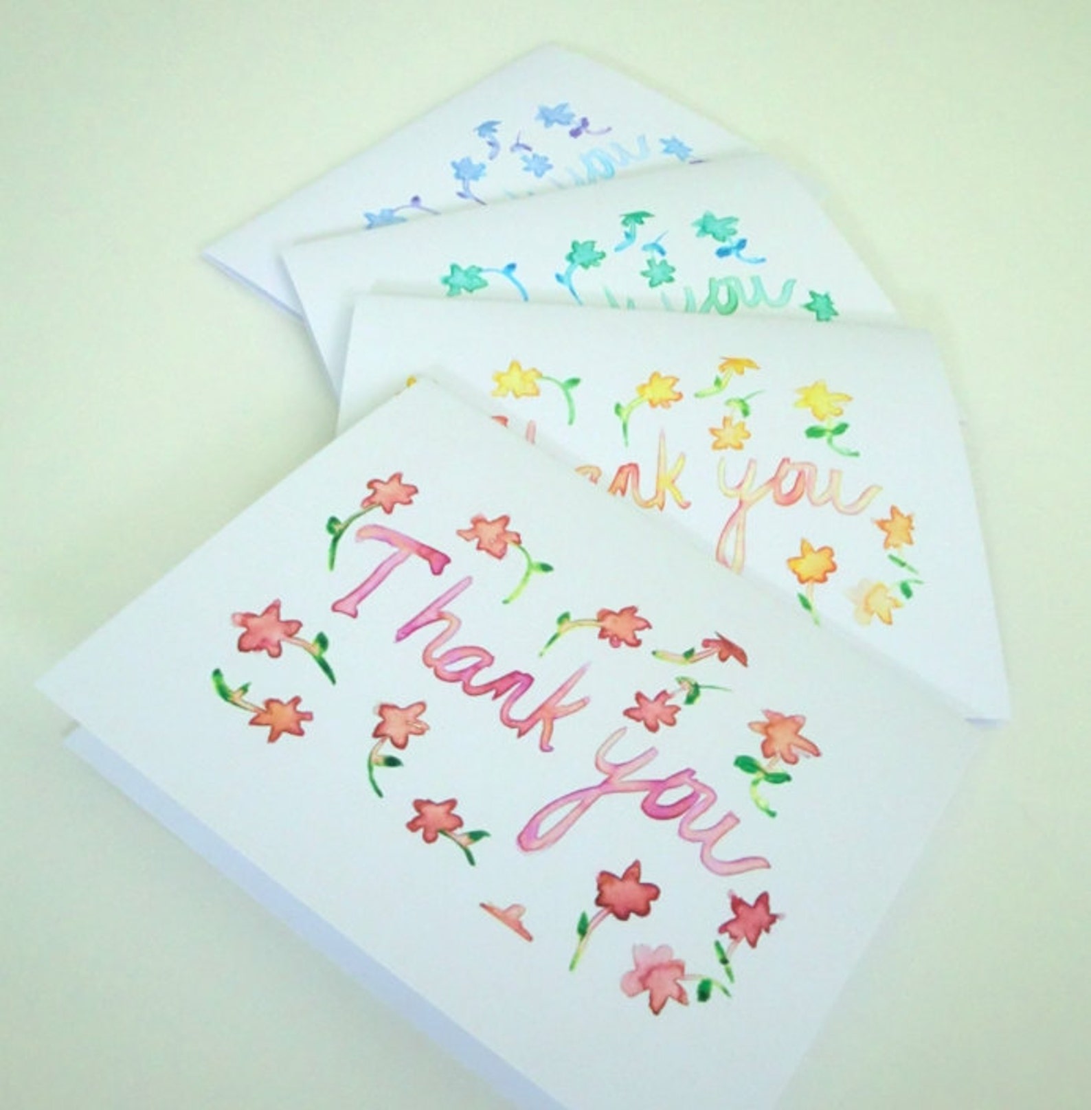 Spring Thank You Card - Floral Watercolor Card Set - Colorful Art Thank ...