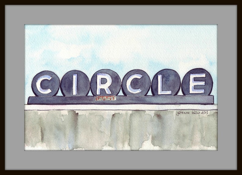 Watercolor Painting - Circle Cinemas Retro Sign - Boston Cleveland ...