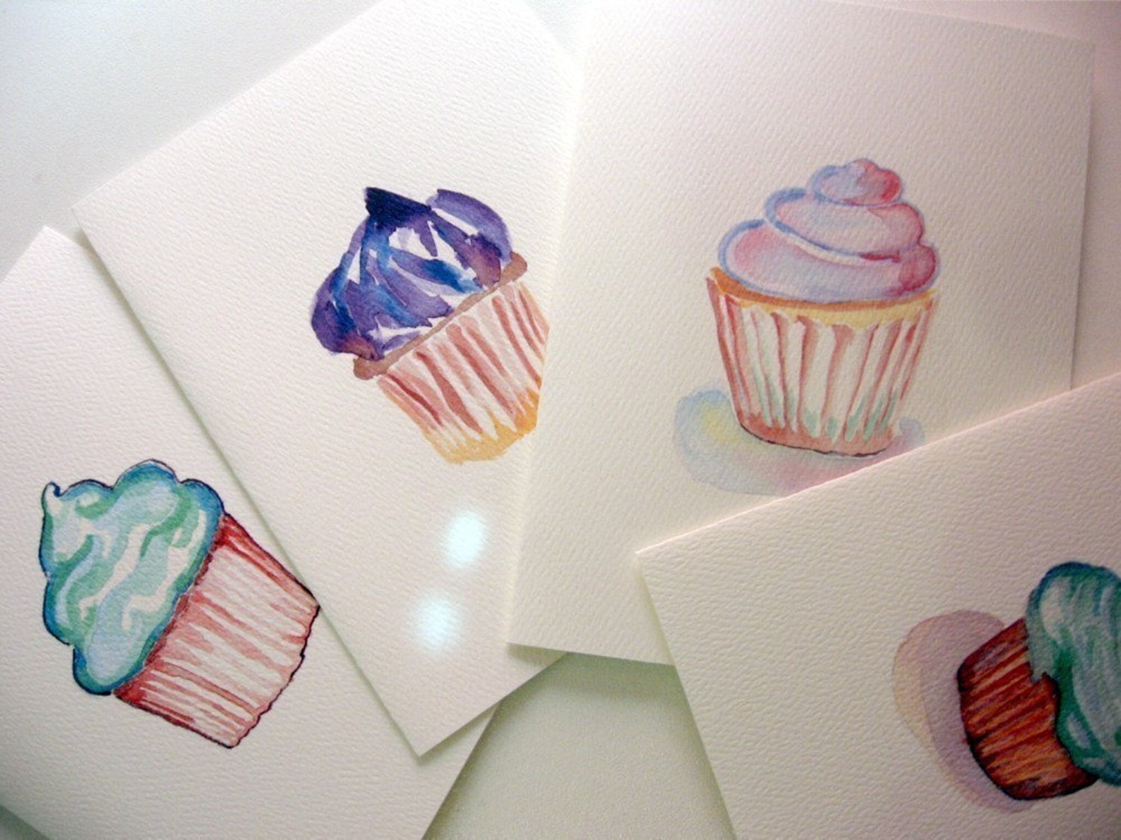 Cupcake Notecards Blank Watercolor Art Cards ed. 5 Set of - Etsy