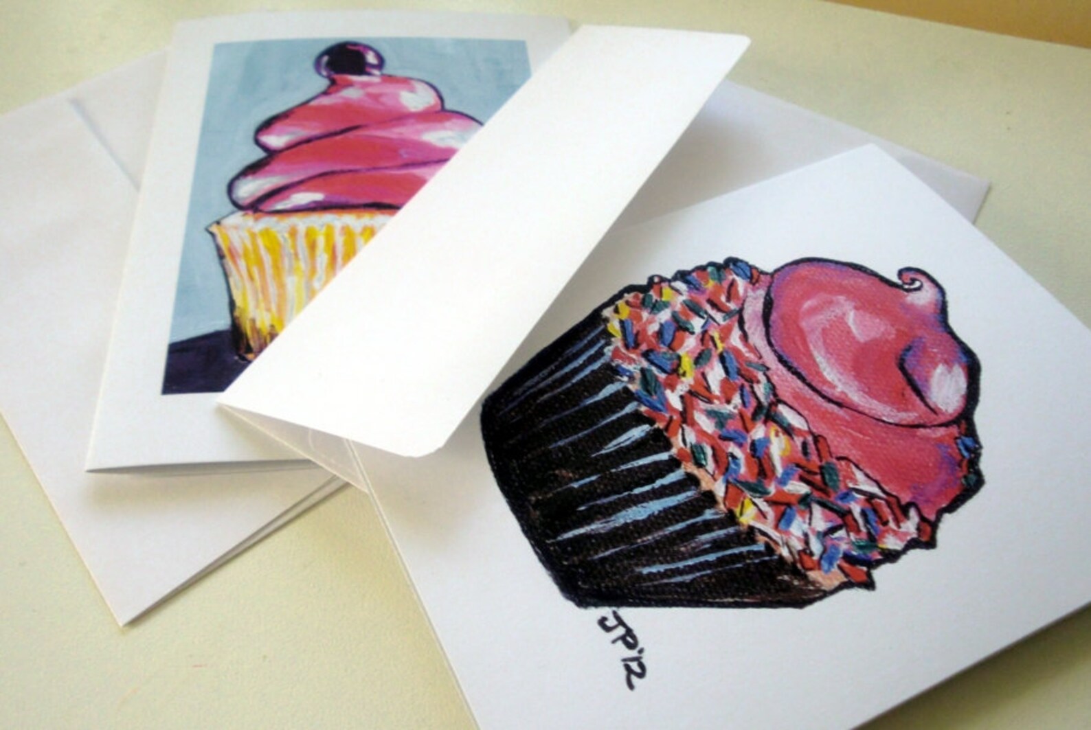 Note Card Set Cupcake Cards Art Note Cards ed. 6 Set of 4 - Etsy