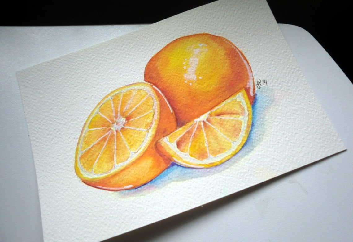 Oranges Still Life Watercolor Painting Orange Fruit Slice | Etsy