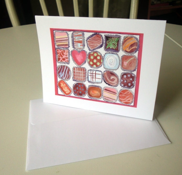 Chocolate Cards Box of Chocolates Watercolor Art Notecards - Etsy