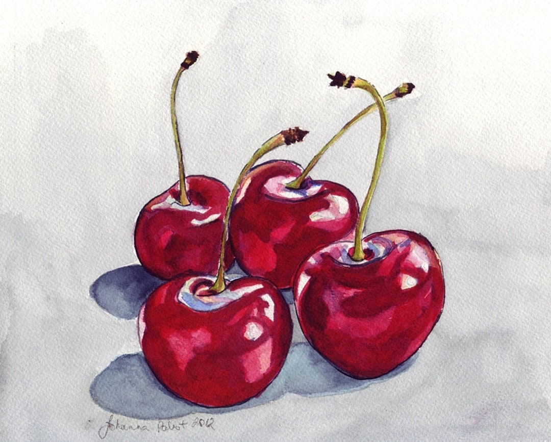 Red Cherries Watercolor Art Print – Still Life Painting (5x7) - Etsy