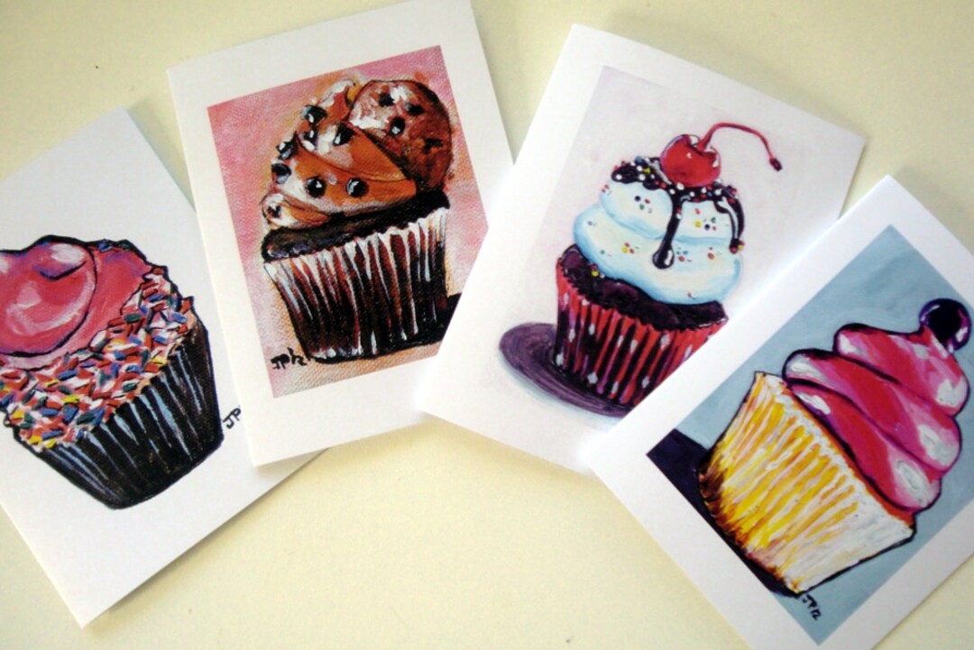 Note Card Set - Cupcake Cards Art Note Cards (ed. 6), Set of 4 ...