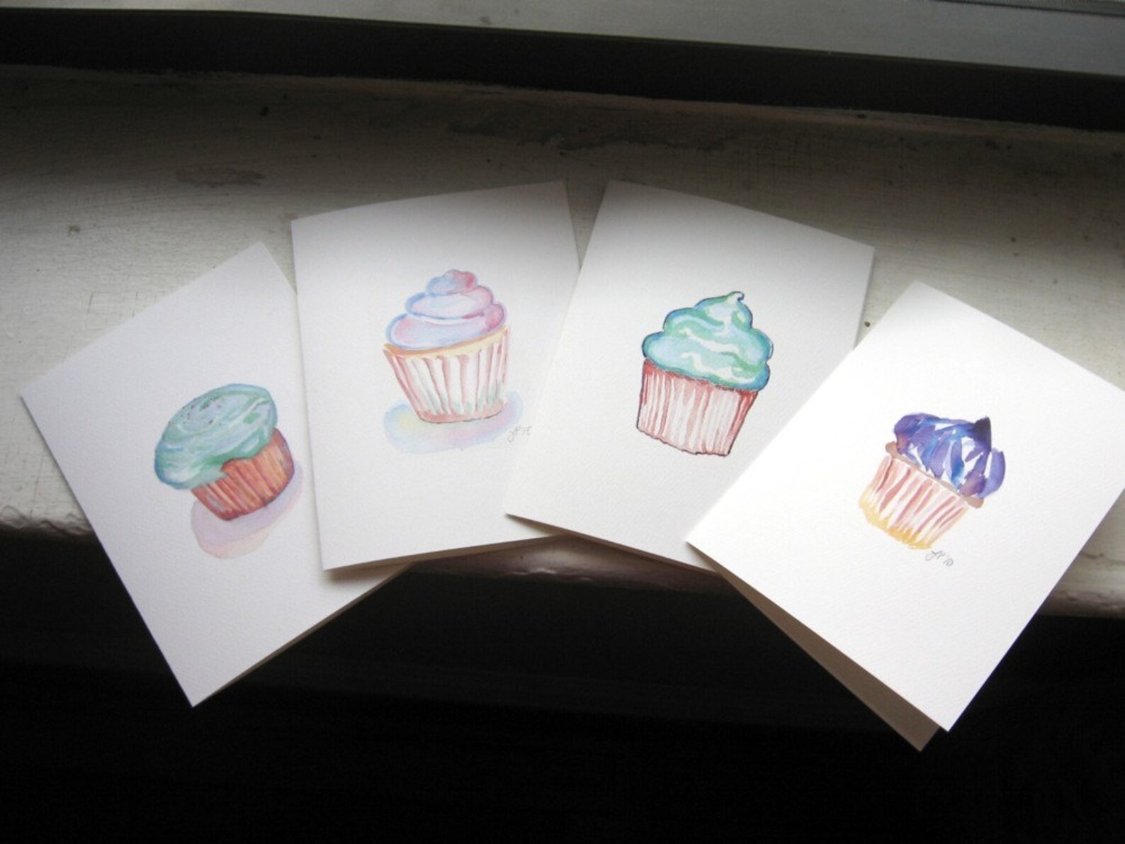 Cupcake Notecards Blank Watercolor Art Cards ed. 5 Set of - Etsy