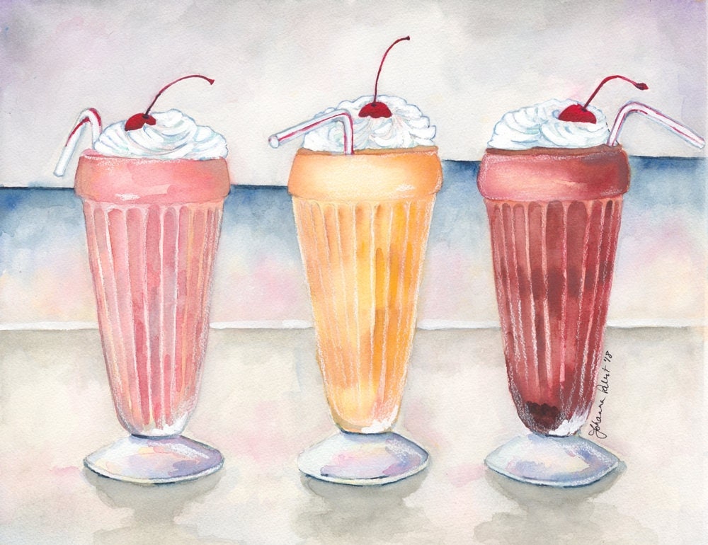 Milkshake Art 11x14 Print Three Milkshakes Soda Shop - Etsy