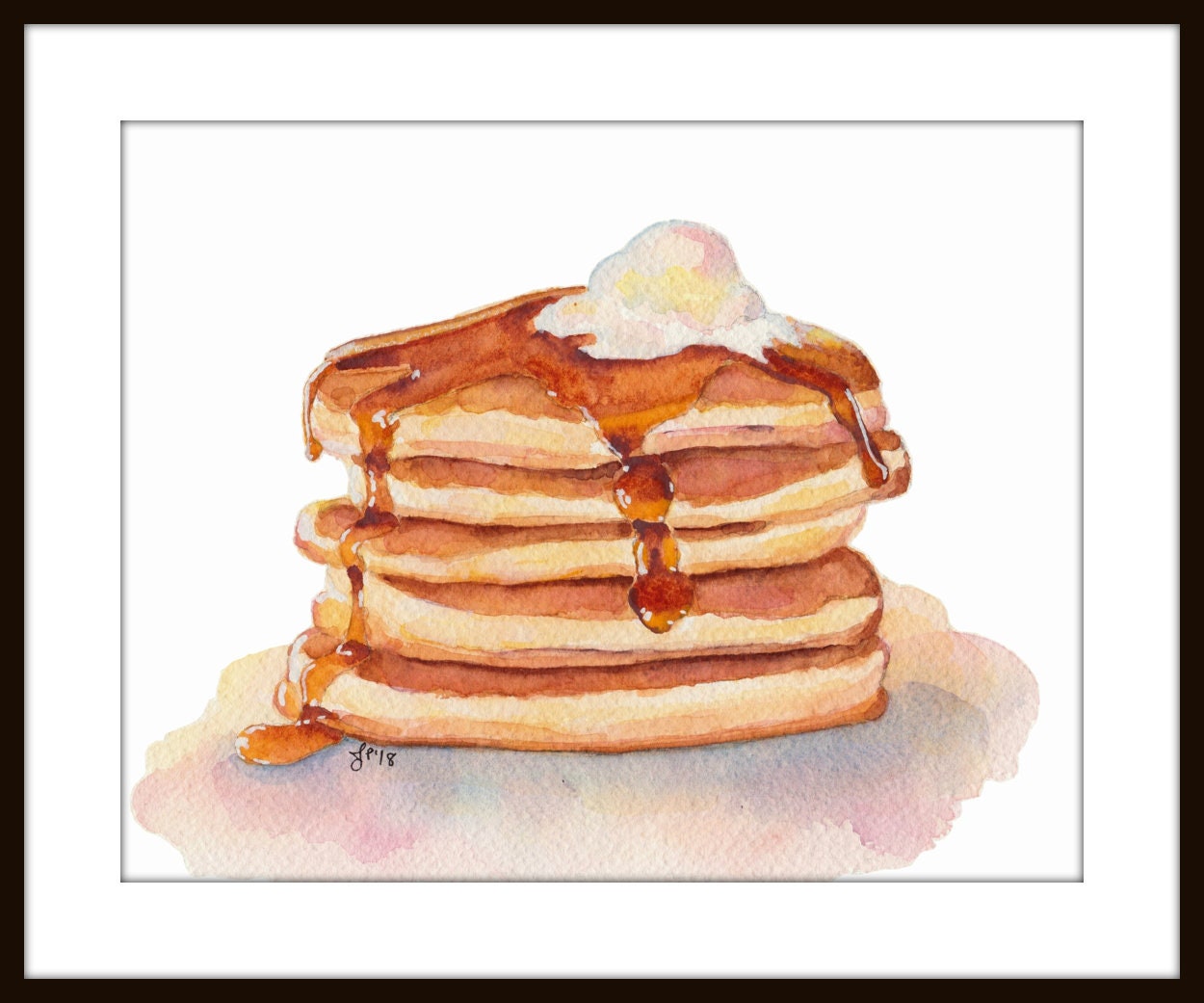 Stack of Pancakes With Maple Syrup Watercolor Painting Print - Etsy