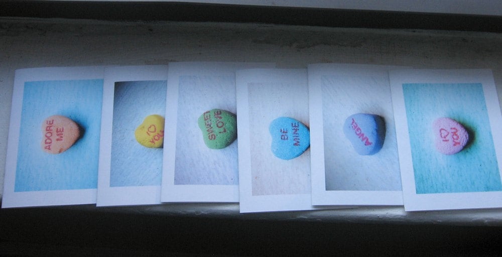 Valentine Cards Candy Heart Note Cards Set of 6 | Etsy