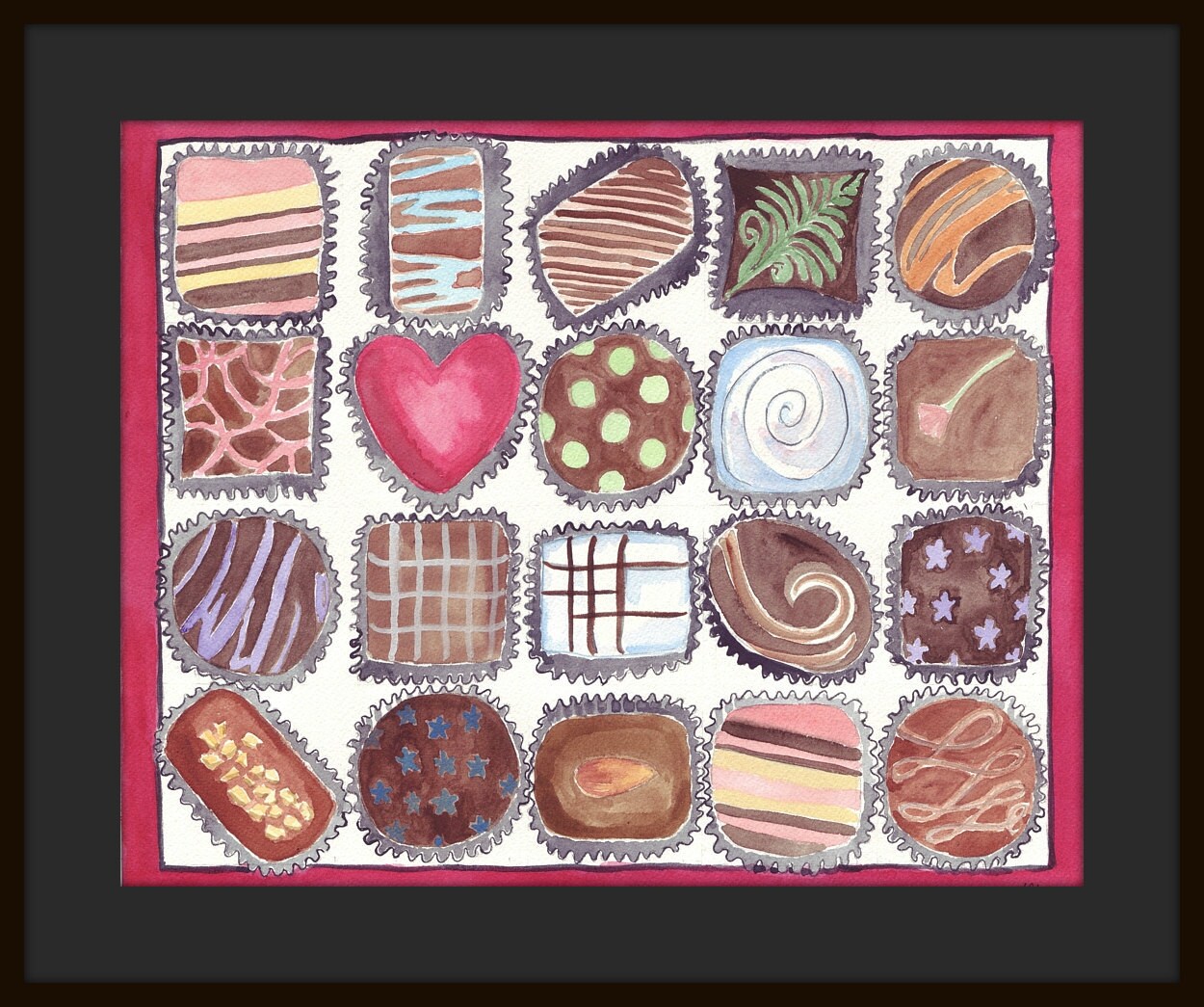 Watercolor Painting Box of Chocolates Art Food - Etsy