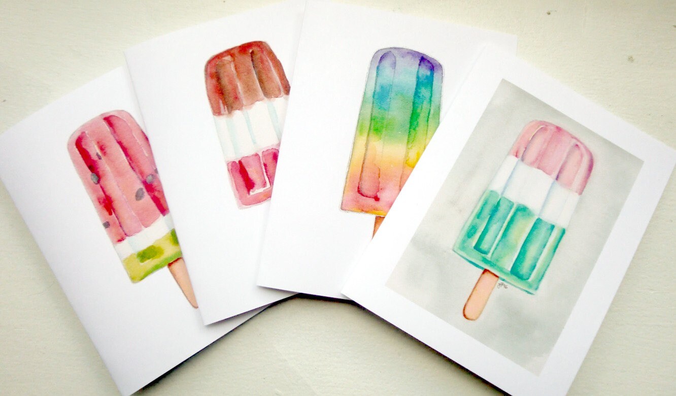 Popsicle Cards - Popsicle Watercolor Art Blank Note Cards - Frozen ...