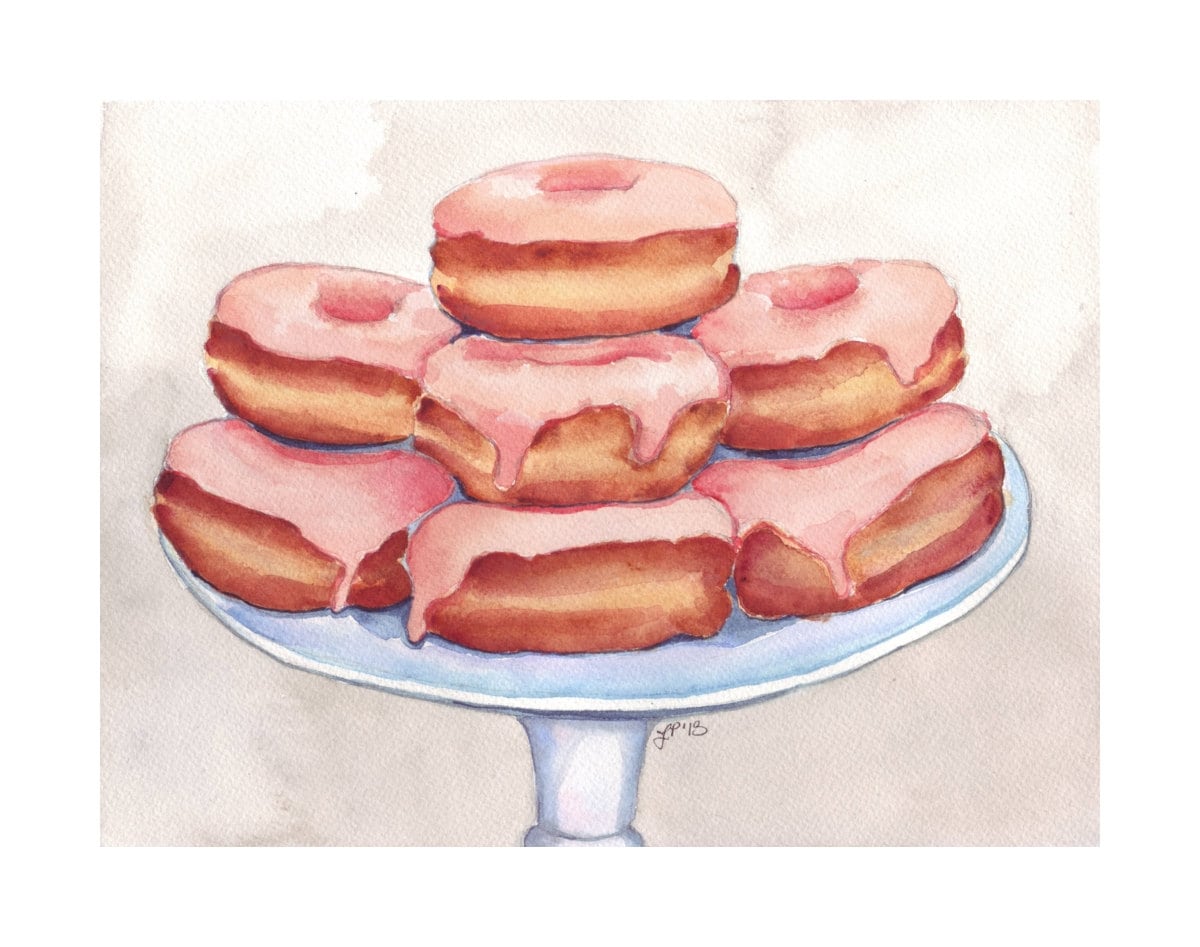 Donuts Art 11x14 Print Pink Donut Painting Watercolor - Etsy