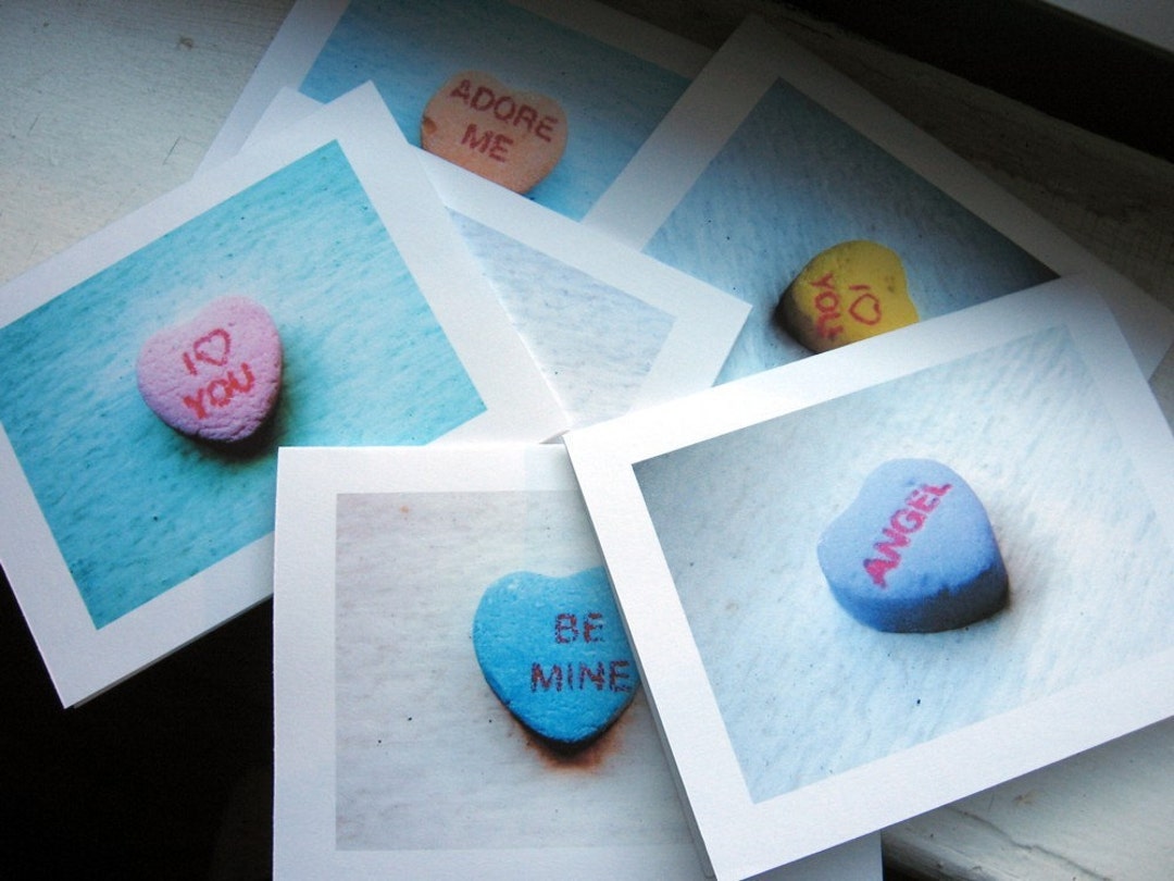 Valentine Cards, Candy Heart Note Cards, Set of 6 - Etsy