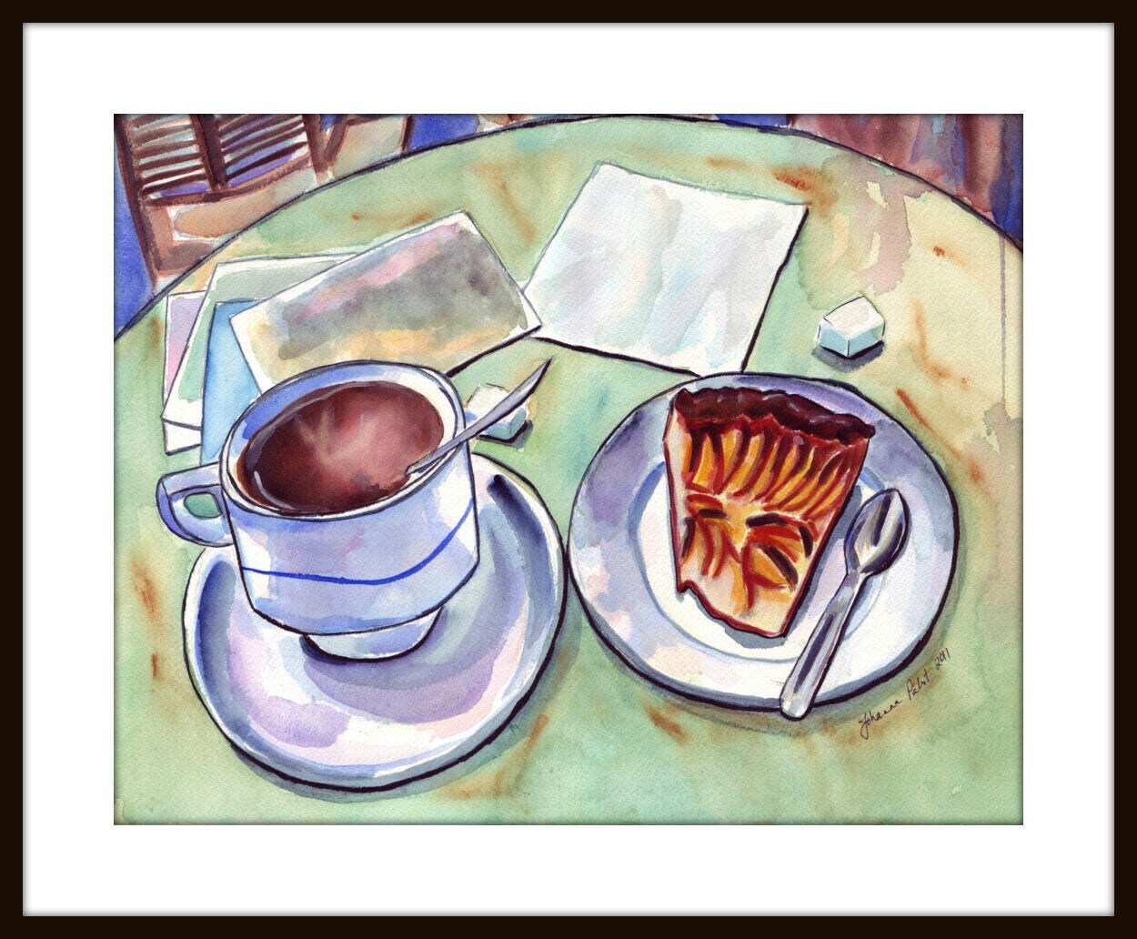 Paris Watercolor Painting - Cafe Watercolor Art Print, 11x14, Coffee ...