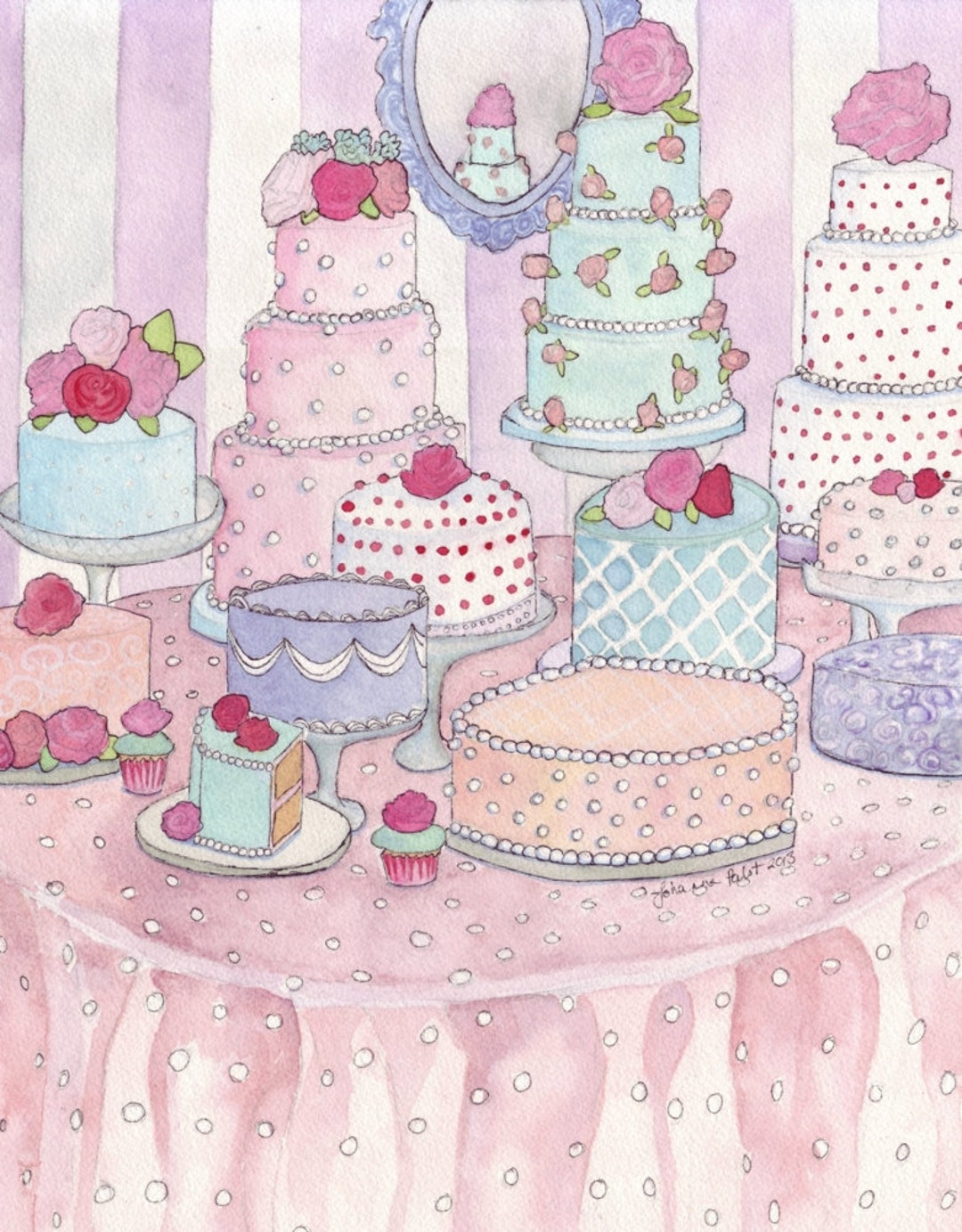 Cakes Watercolor Painting Art Dessert Table No. 2 Print - Colorful Food ...