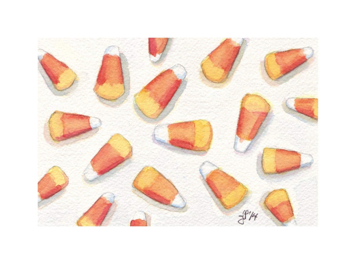 Candy Corn Watercolor Painting Print Halloween Art Orange - Etsy