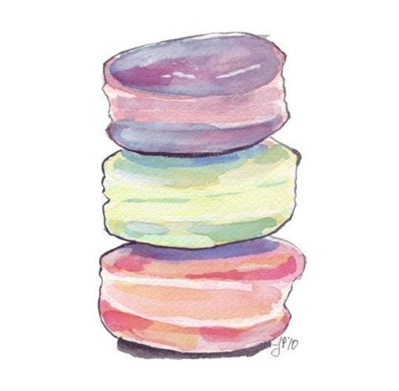 Watercolor Painting Macarons Art Food Art Watercolor Art | Etsy