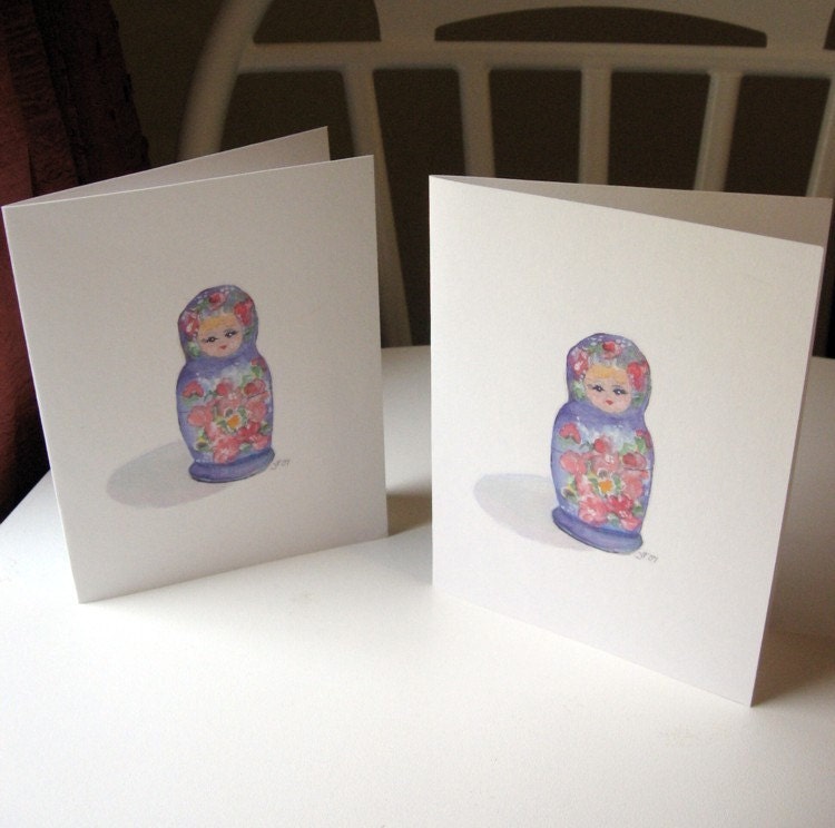 Matrushka Card Set - Matrushka Nesting Doll Purple Watercolor Art Note ...