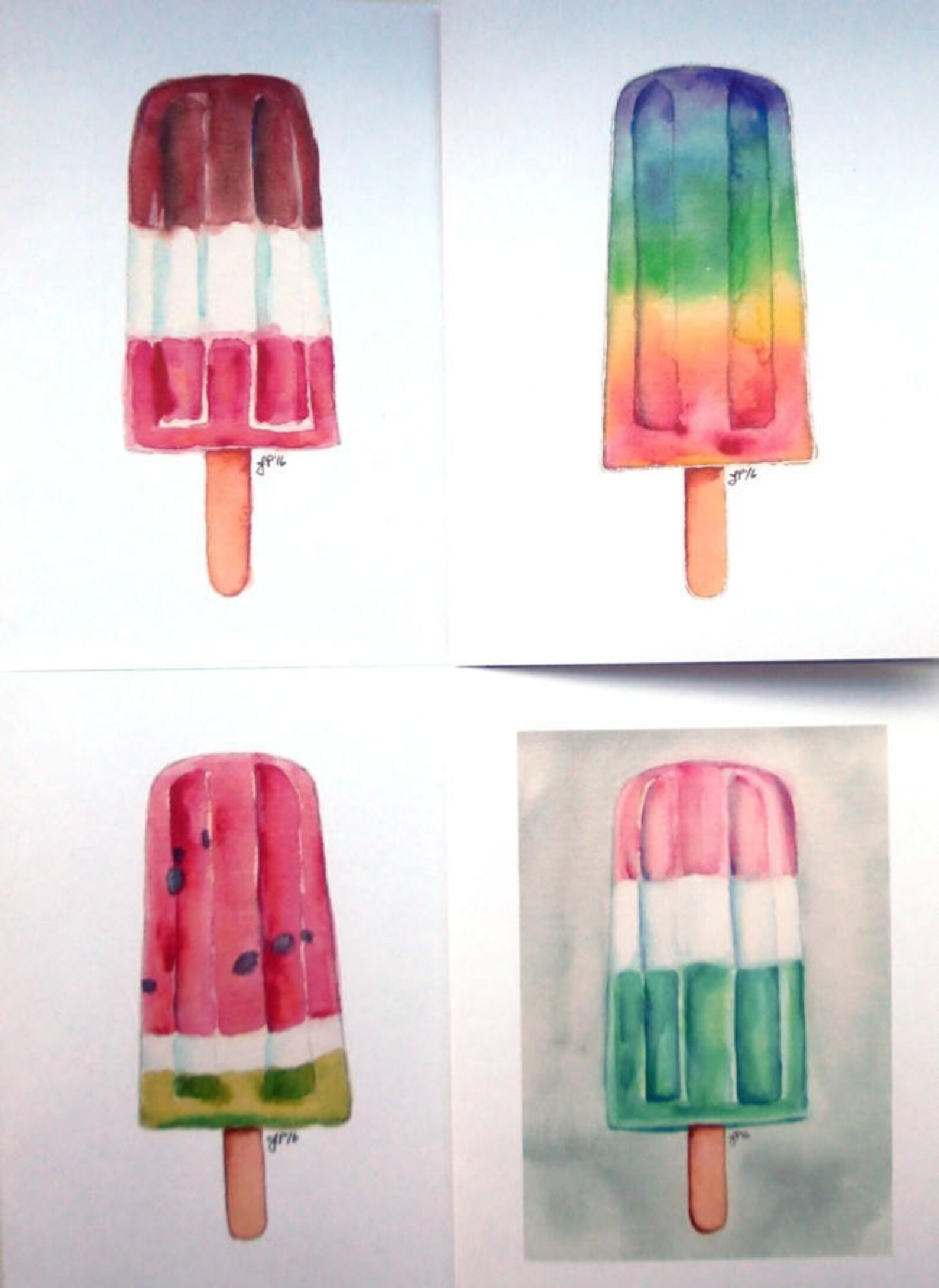 Popsicle Cards - Popsicle Watercolor Art Blank Note Cards - Frozen ...