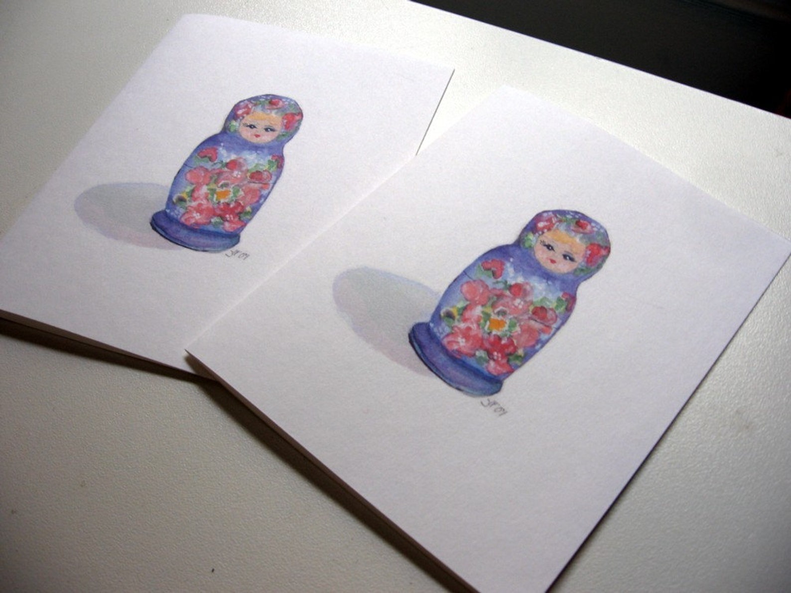 Matrushka Card Set - Matrushka Nesting Doll Purple Watercolor Art Note ...