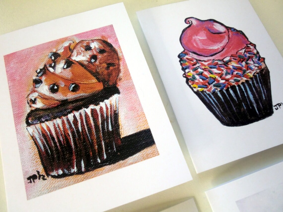 Note Card Set Cupcake Cards Art Note Cards ed. 6 Set of 4 - Etsy