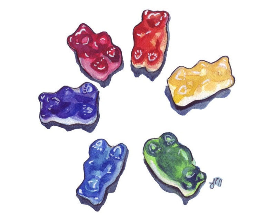 Gummy Bears Watercolor Painting - Gummi Bears Art, Candy Rainbow ...