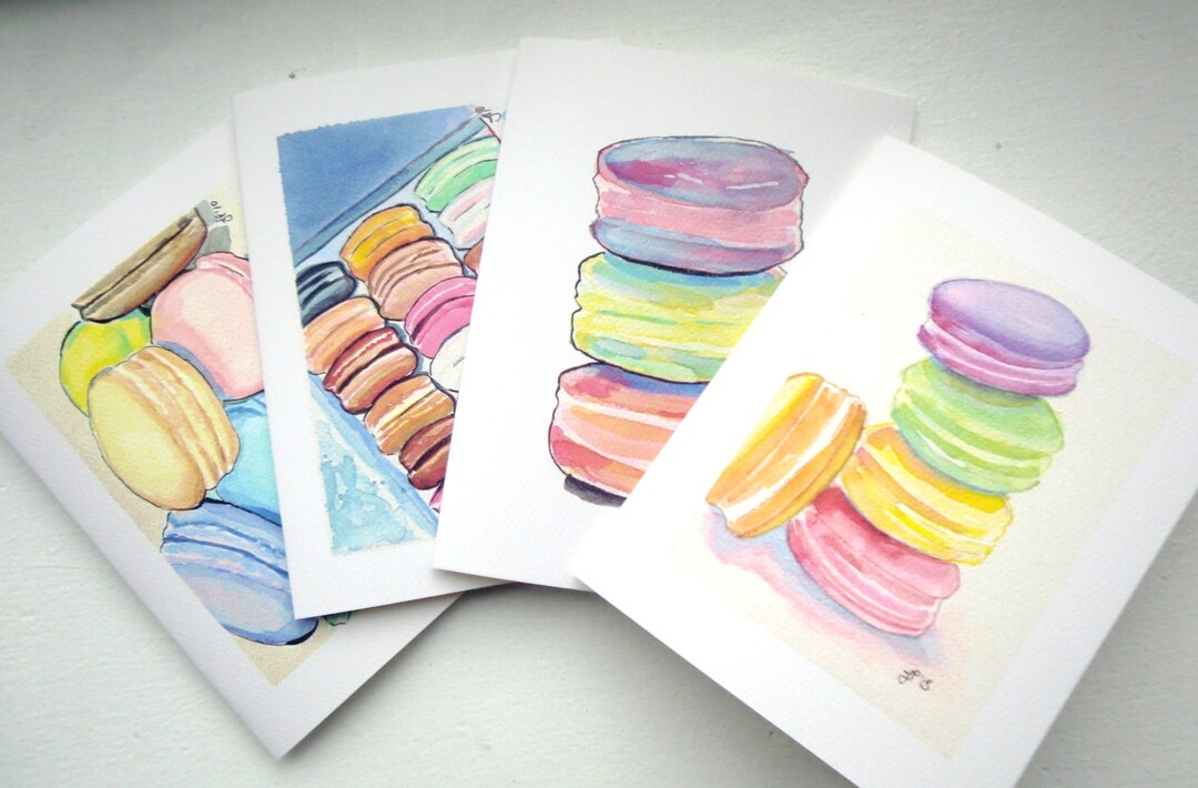 Macarons Cards - Paris Food Blank Cards - Watercolor Art Notecards, Set ...