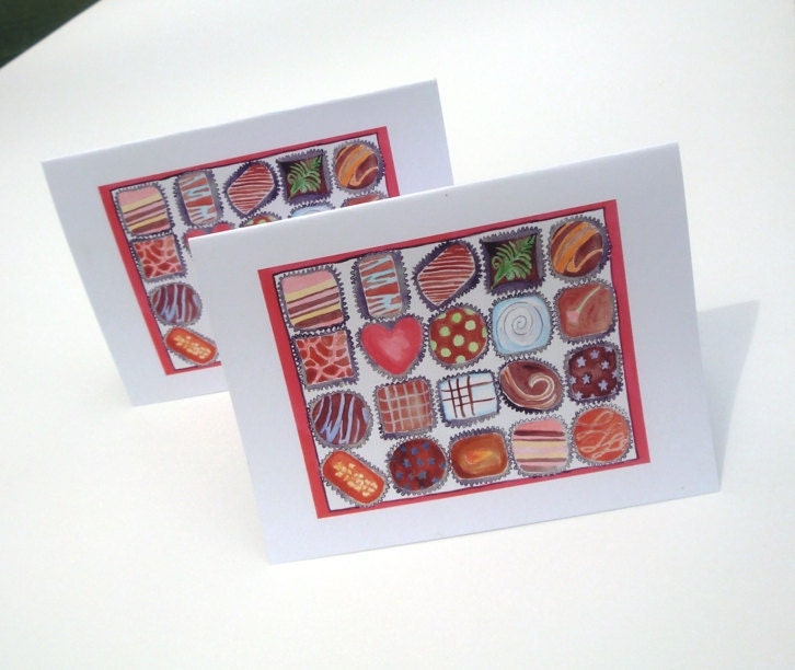 Chocolate Cards Box of Chocolates Watercolor Art Notecards - Etsy