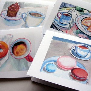 Blank Cafe Cards - Coffee Scenes Watercolor Art Notecards, Set of 4 - Etsy