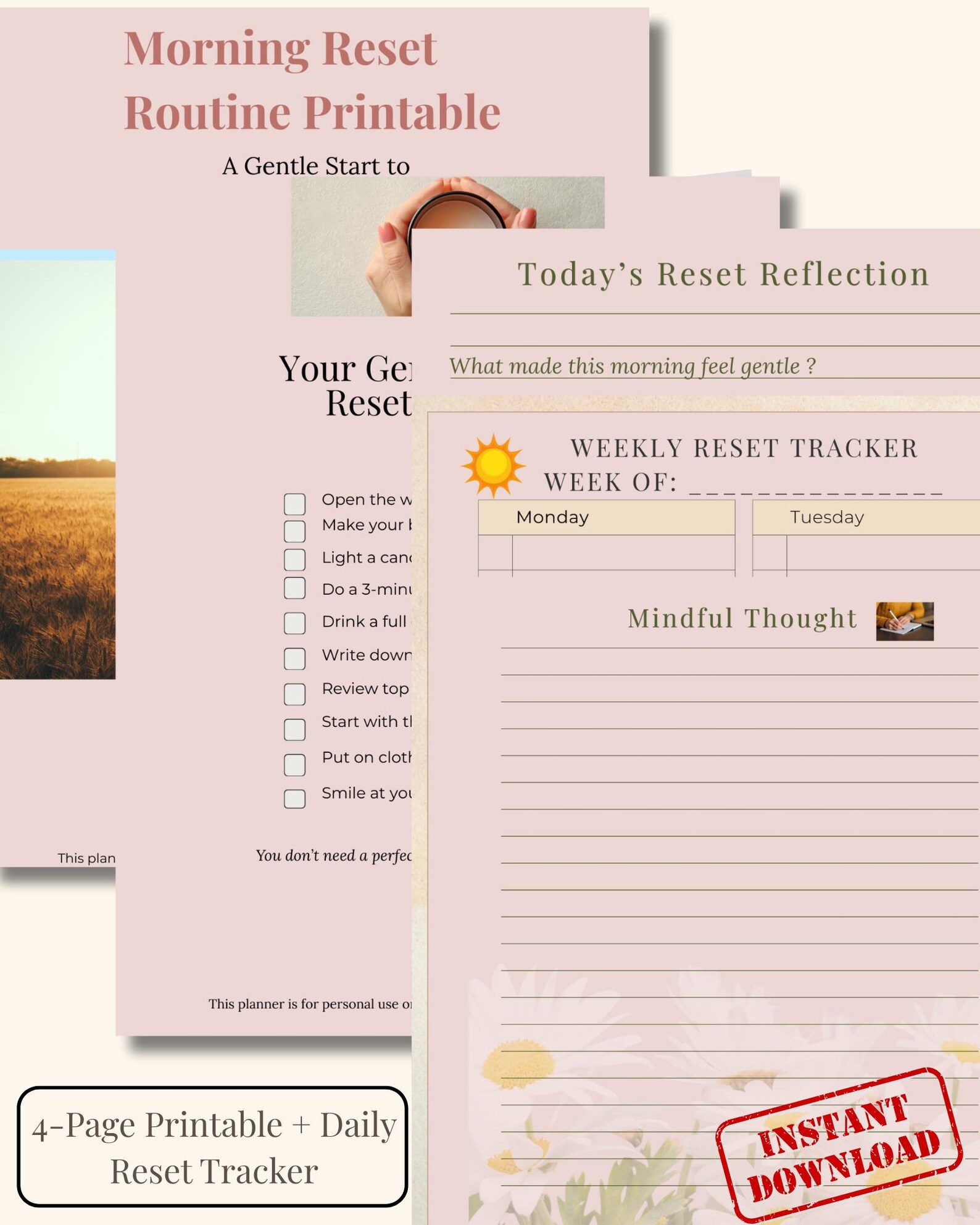 Morning Reset Routine Printable for Moms – 5-page Gentle Planner (PDF ...
