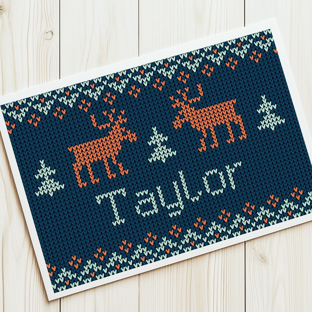 Personalized Retro Christmas Card | Custom Family Name Vintage Sweater ...