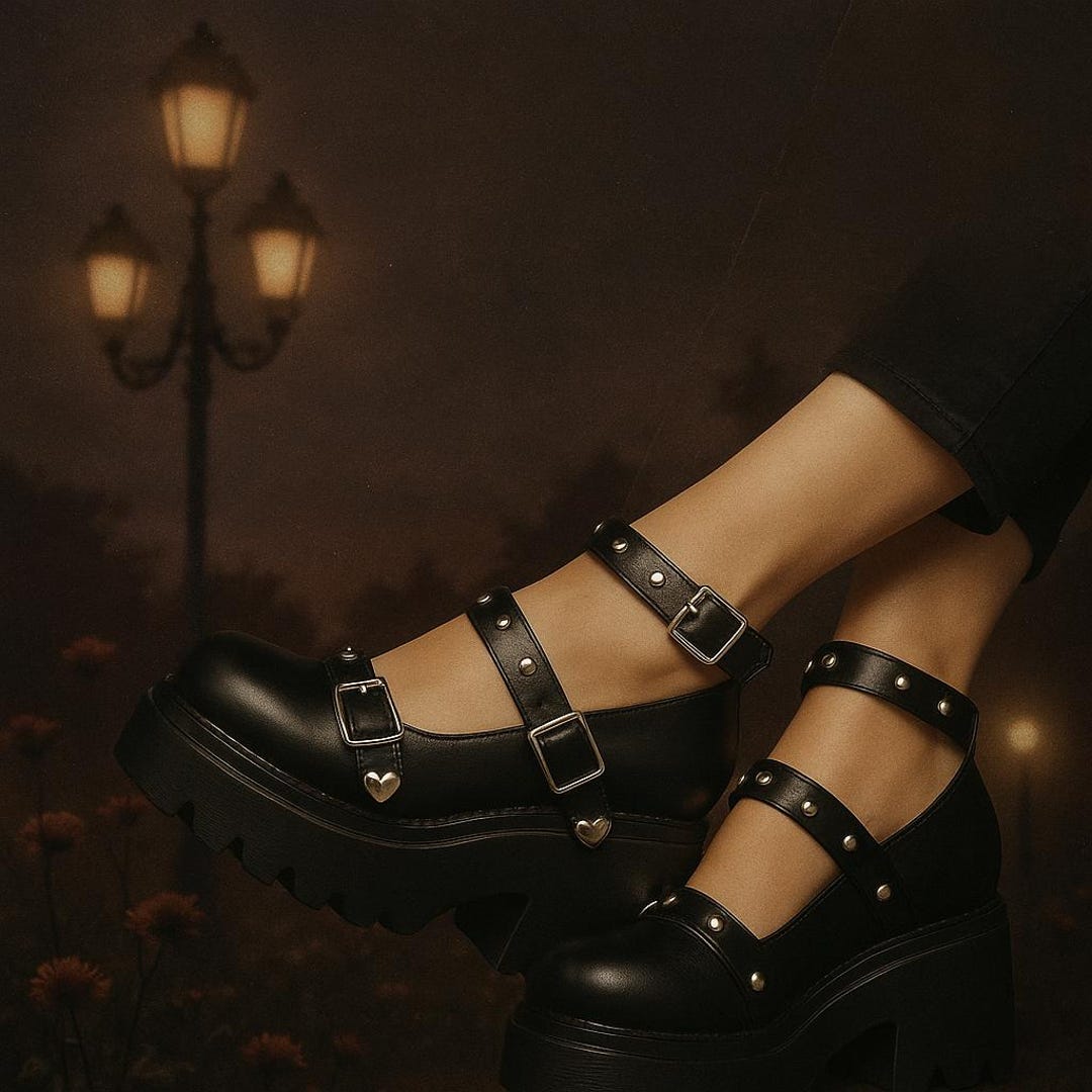Gothic Platform Mary Jane Shoes for Women – Black Chunky Heel Lolita ...