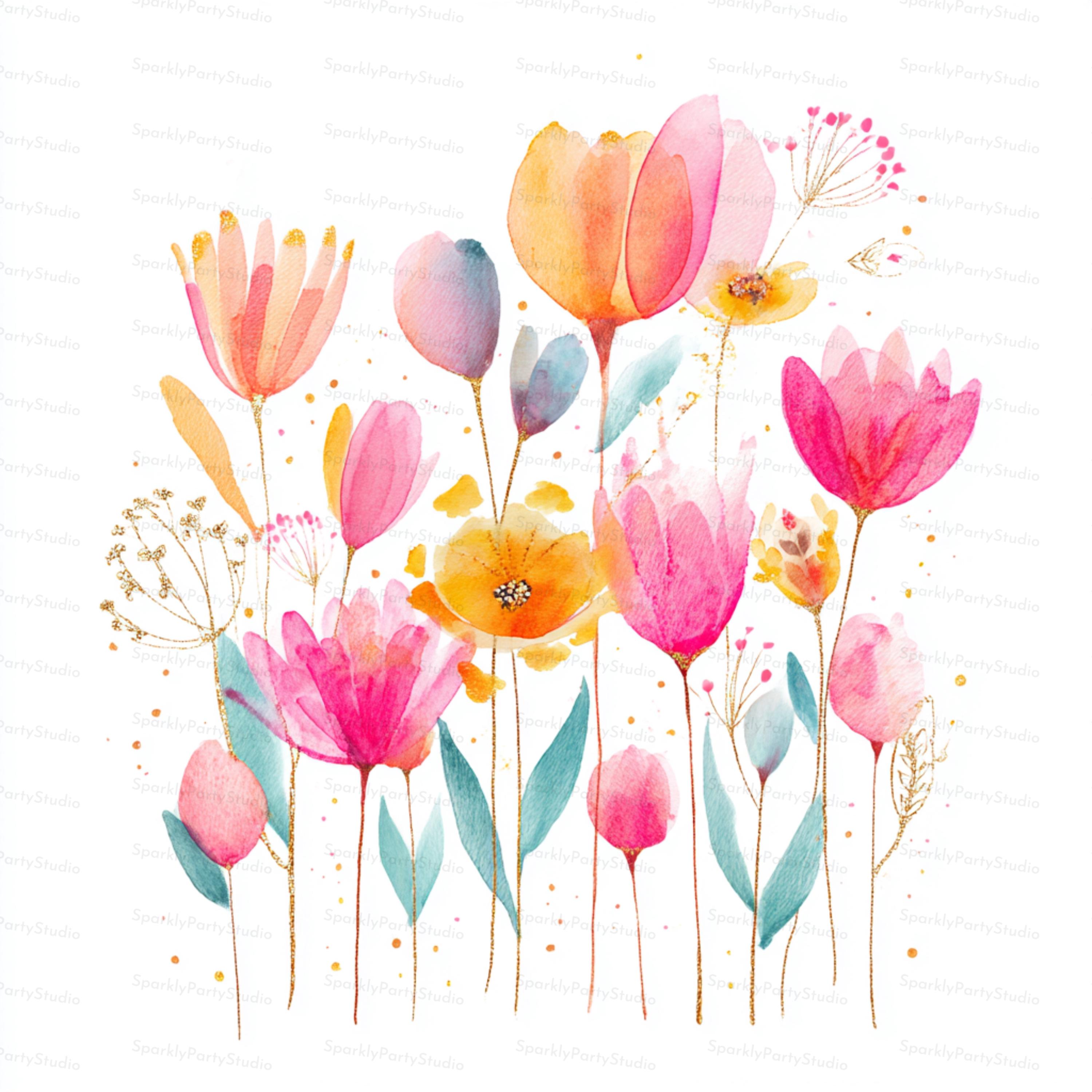 17 Bright Abstract Flowers Clipart JPG, Colorful Floral Art, Modern ...