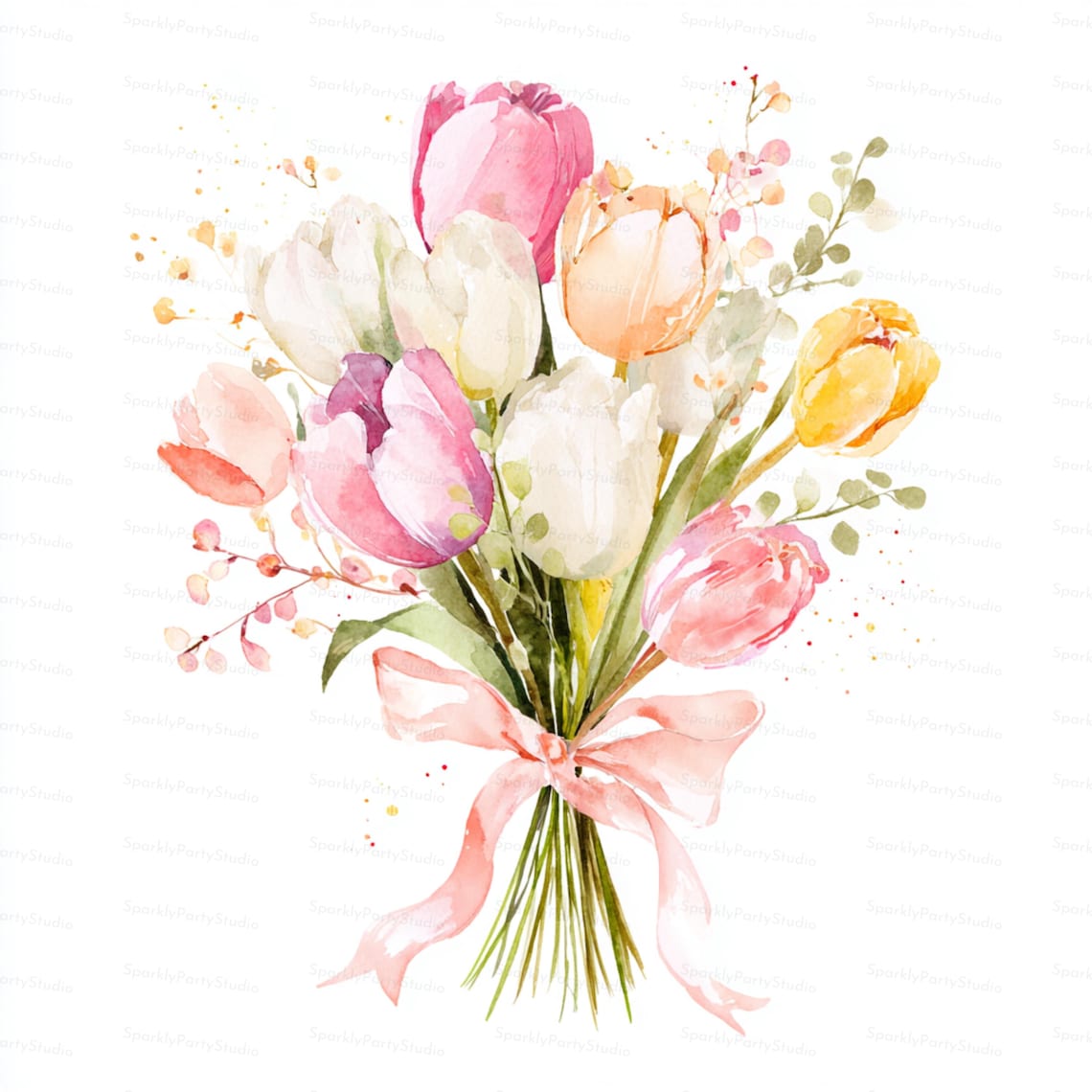 14 Tulips Watercolor Clipart Bundle JPG, Spring Flowers, Floral ...
