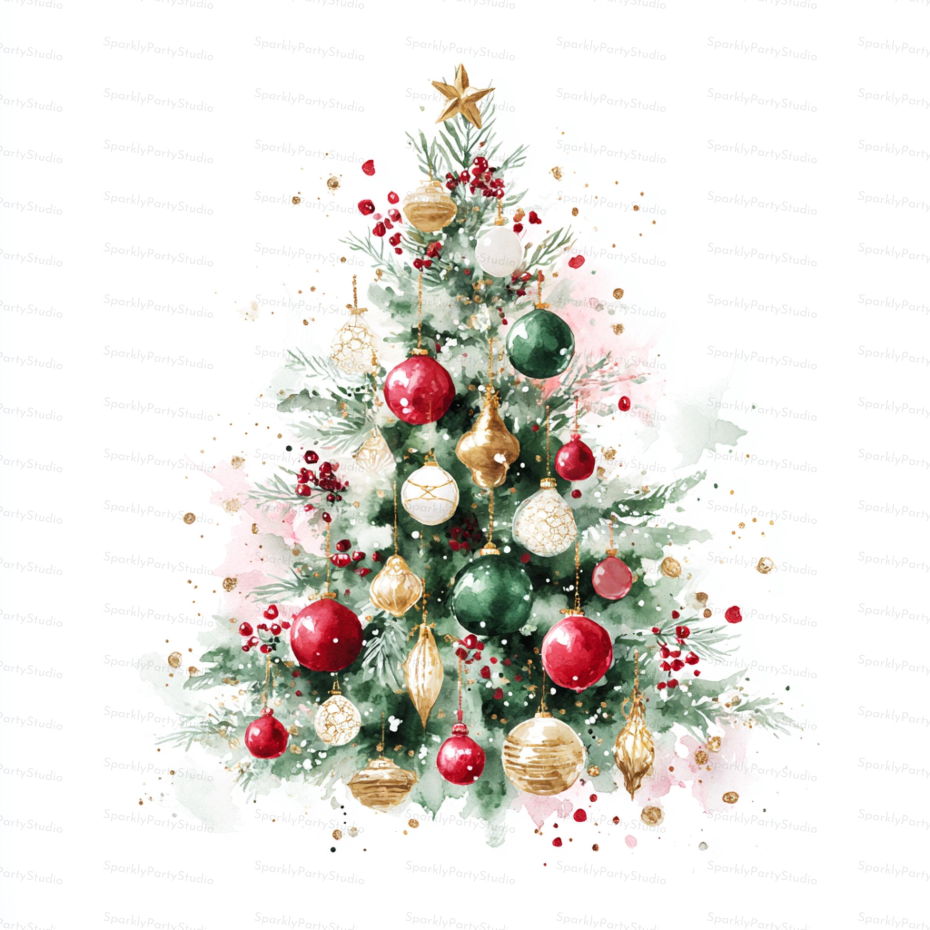 Watercolor Christmas Tree Clipart, Whimsical Holiday Art (JPG Instant ...