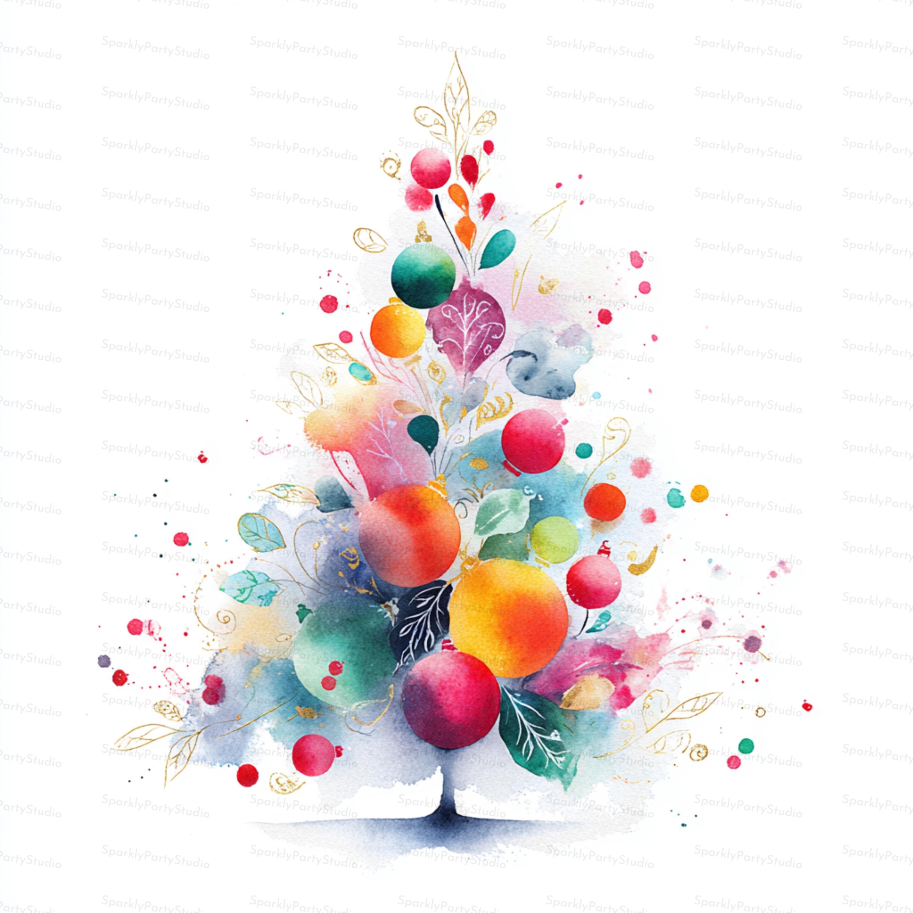 Watercolor Christmas Tree Clipart, Whimsical Holiday Art (JPG Instant ...