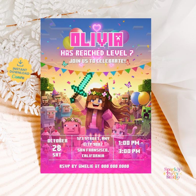 Editable Girl Minecraft Birthday Invitation, Girl Minecrafter Birthday ...