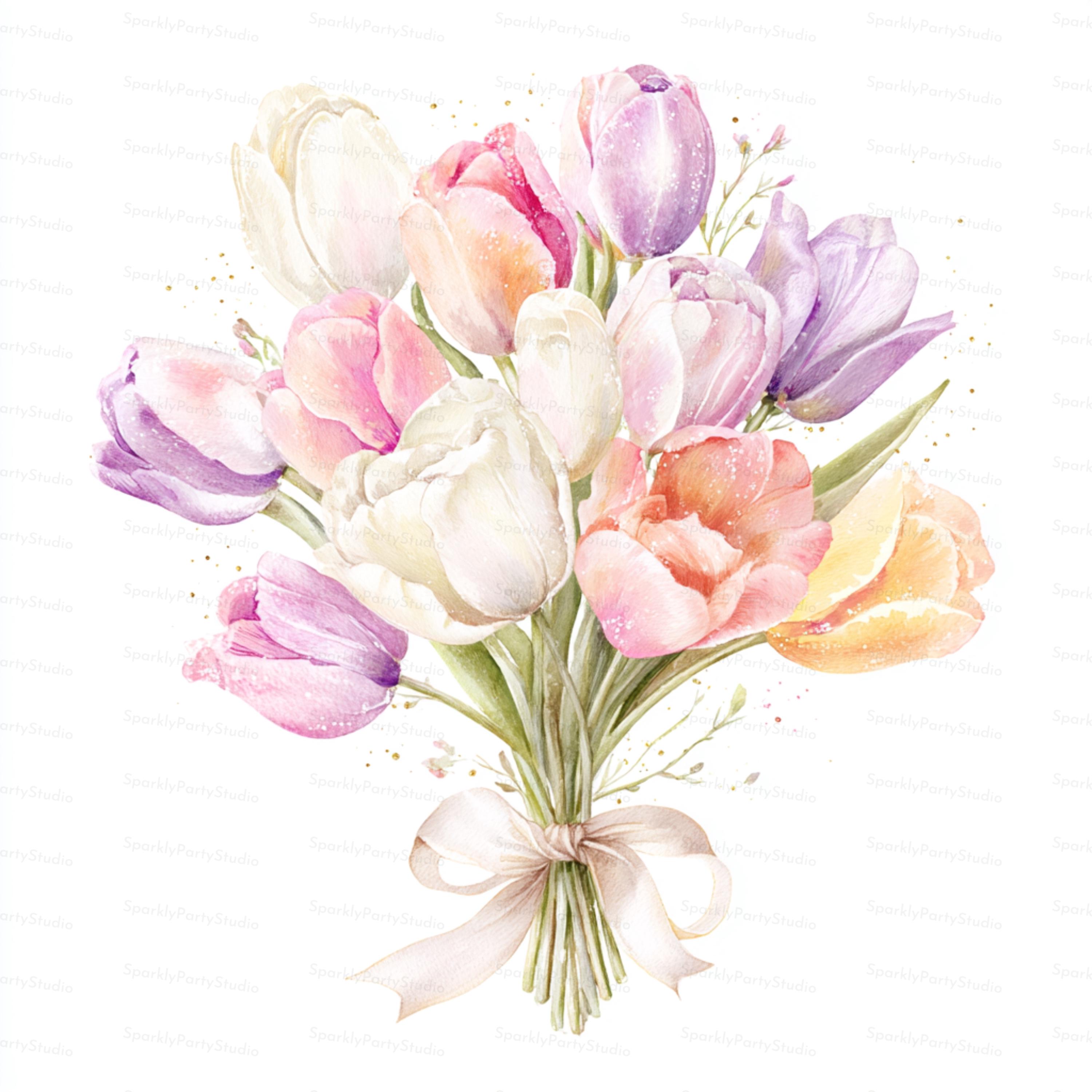 14 Tulips Watercolor Clipart Bundle JPG, Spring Flowers, Floral ...