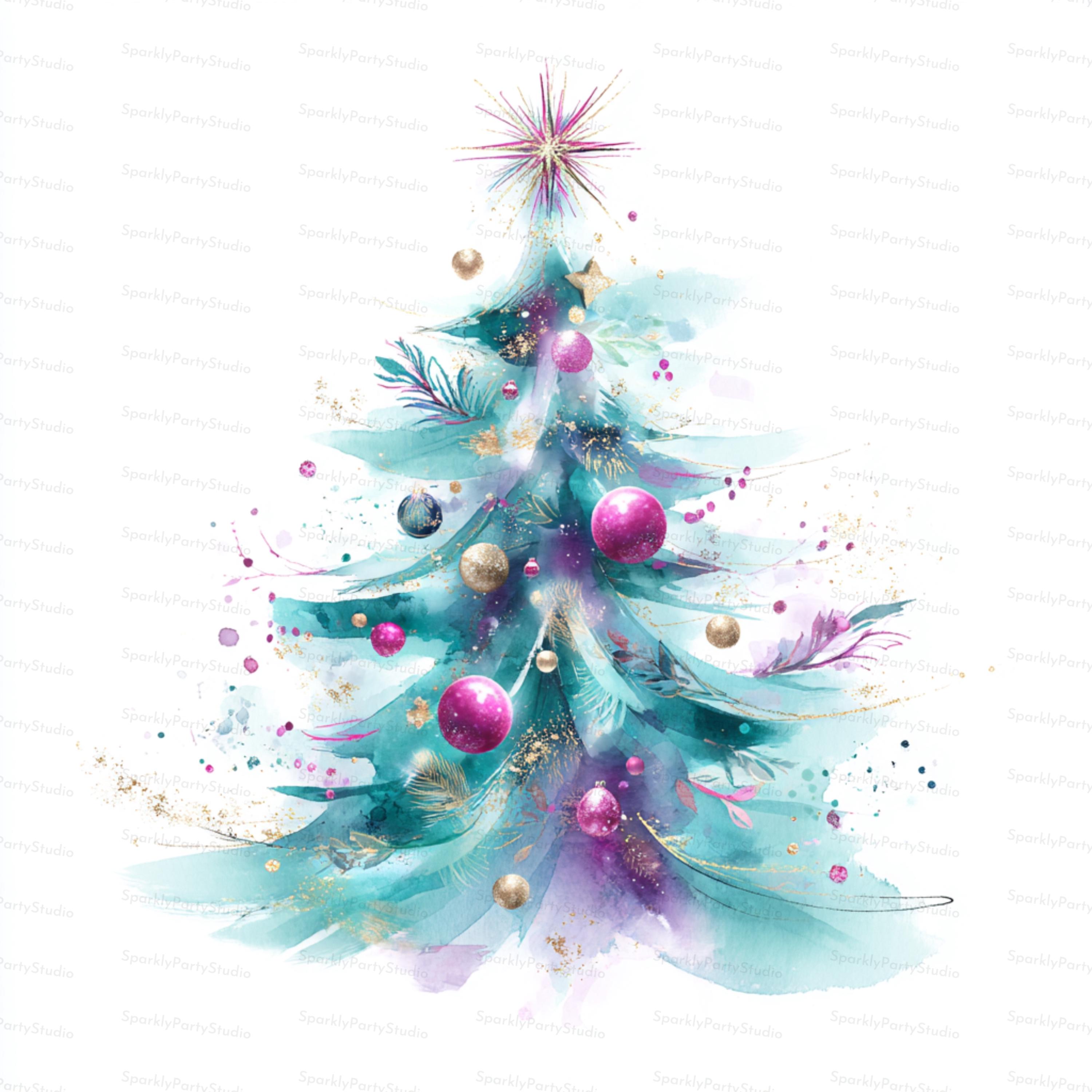 Watercolor Christmas Tree Clipart, Whimsical Holiday Art (JPG Instant ...