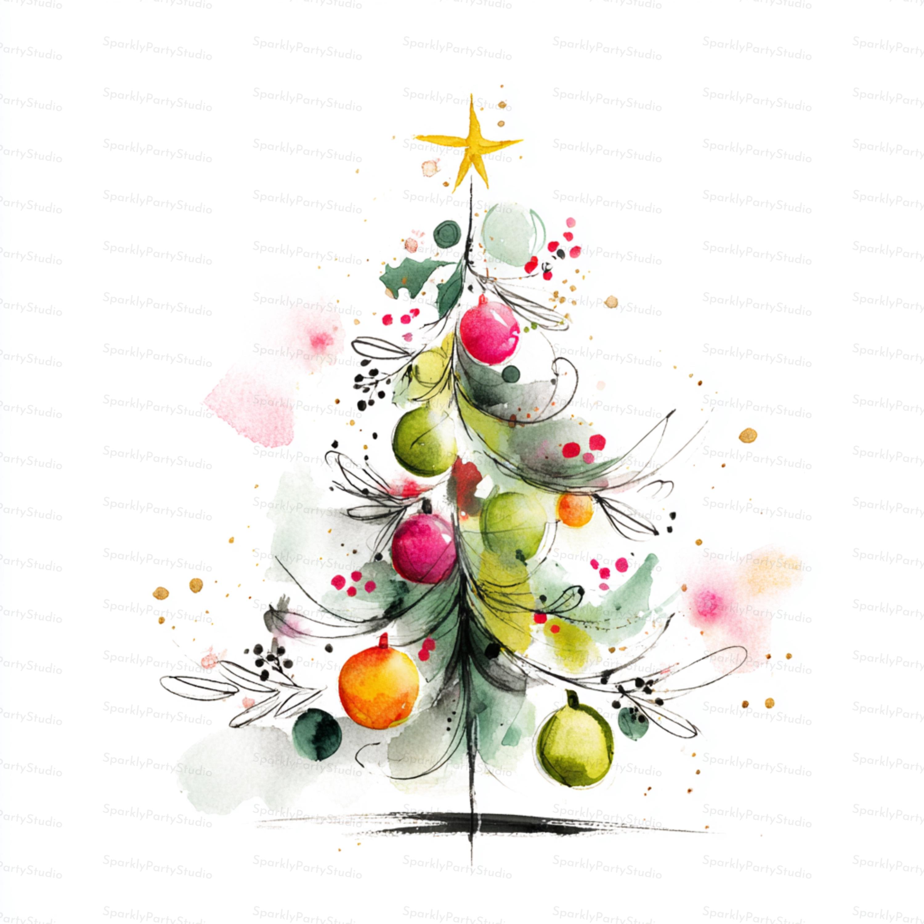 Watercolor Christmas Tree Clipart, Whimsical Holiday Art (JPG Instant ...