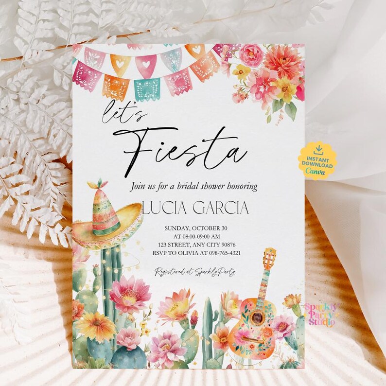 Editable Fiesta Bridal Shower Invitation: Cactus Succulent Floral ...