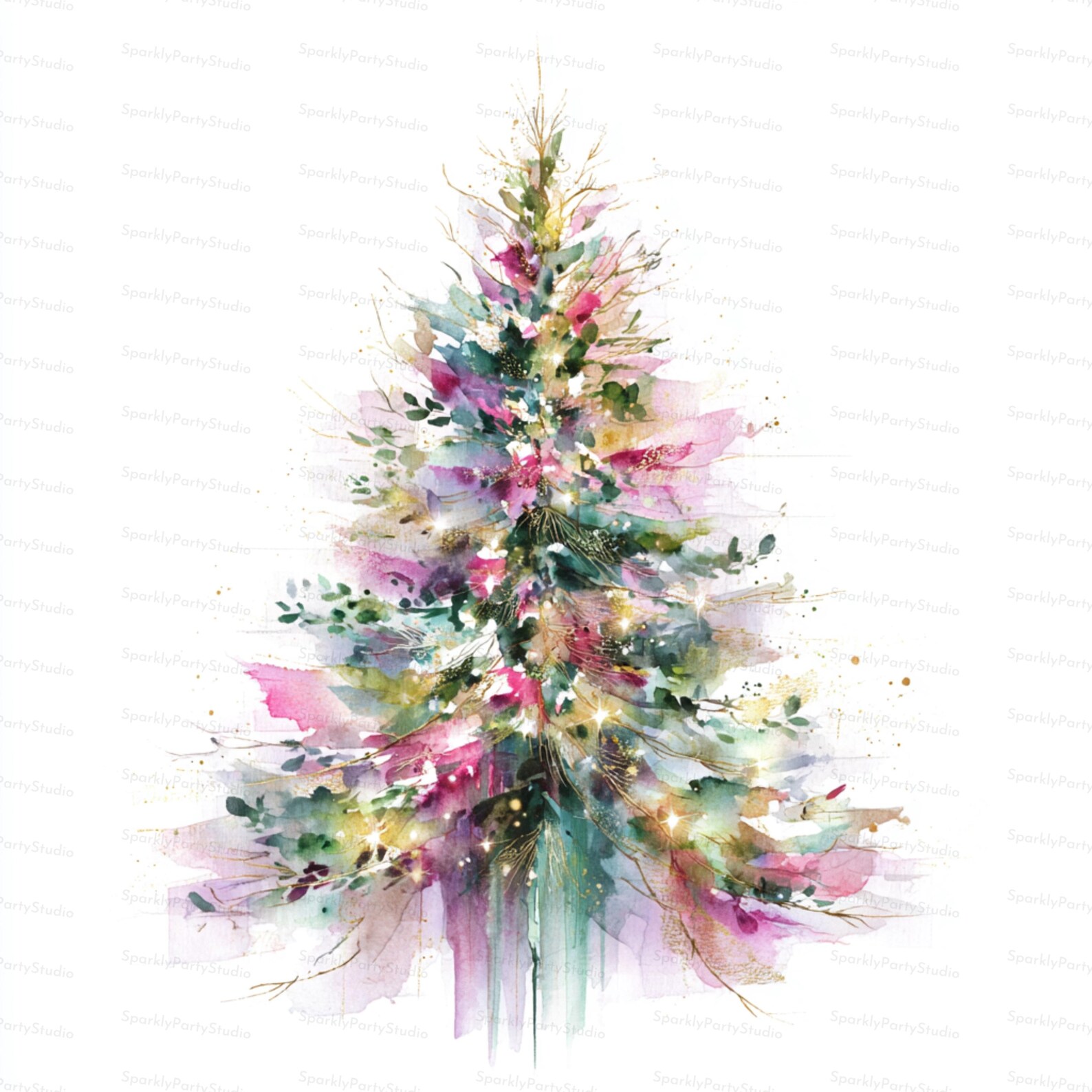 Watercolor Christmas Tree Clipart, Whimsical Holiday Art (JPG Instant ...