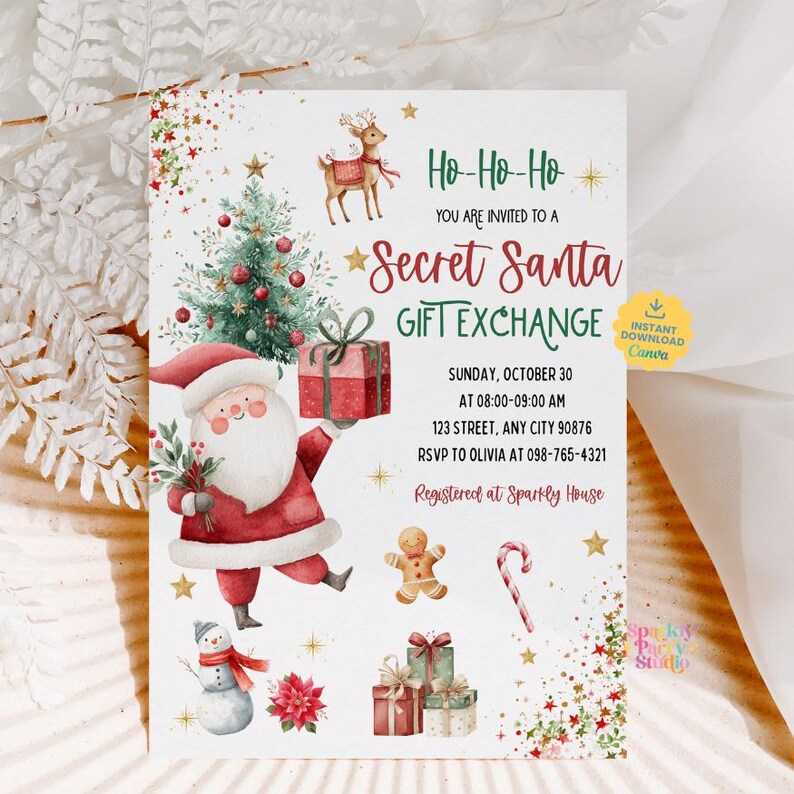 Secret Santa Gift Exchange Invitation: Editable Christmas Party Invite ...