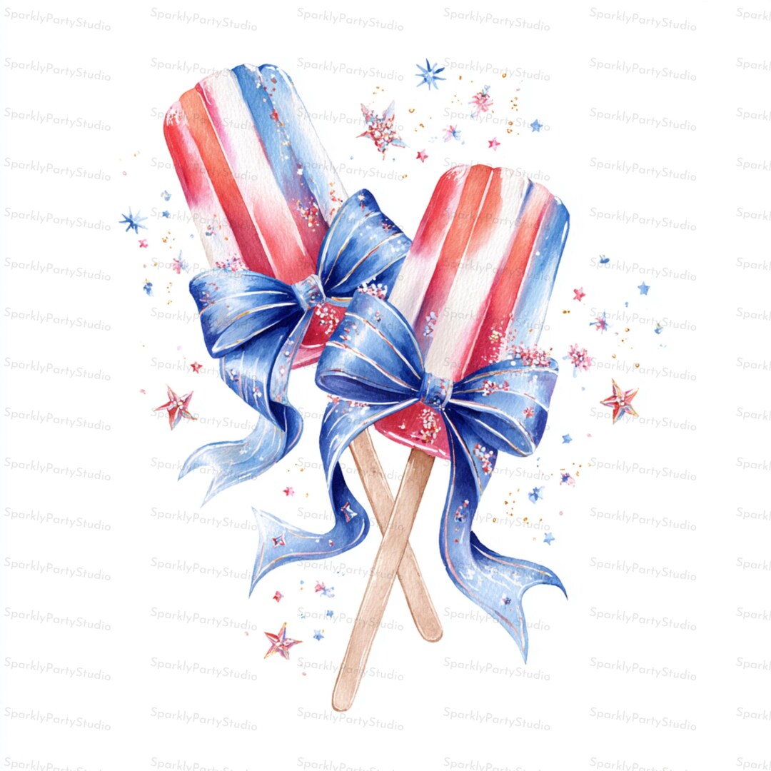 17 Patriotic Popsicle Illustration, 4th of July Ice Cream Art, USA ...
