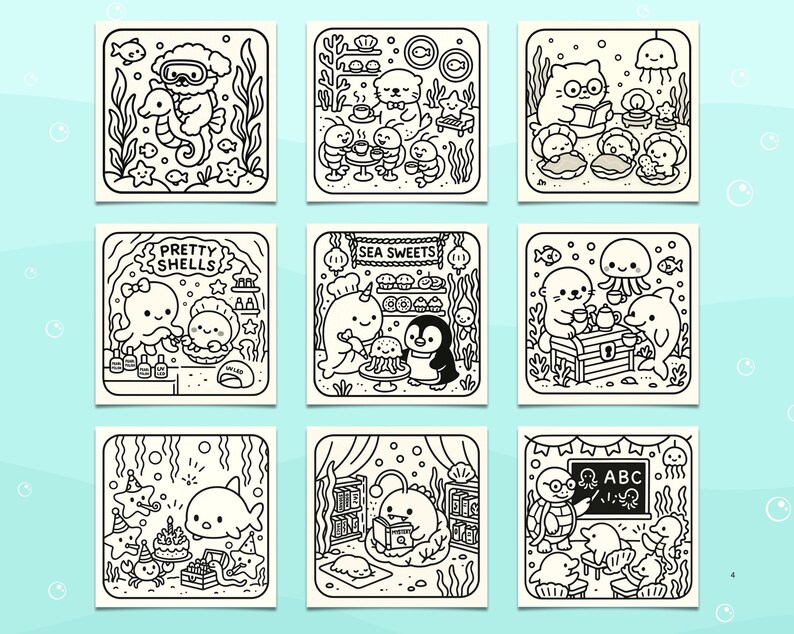 Bubbly Buddies: Relaxing Underwater Coloring Pages | Cozy Sea Life ...