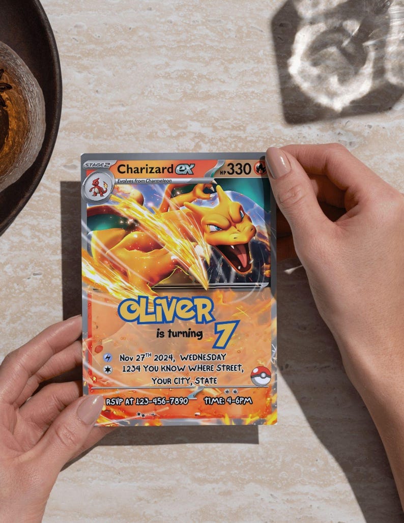 Editable Pokemon Birthday Invitation Template Charizard Card Invitation ...