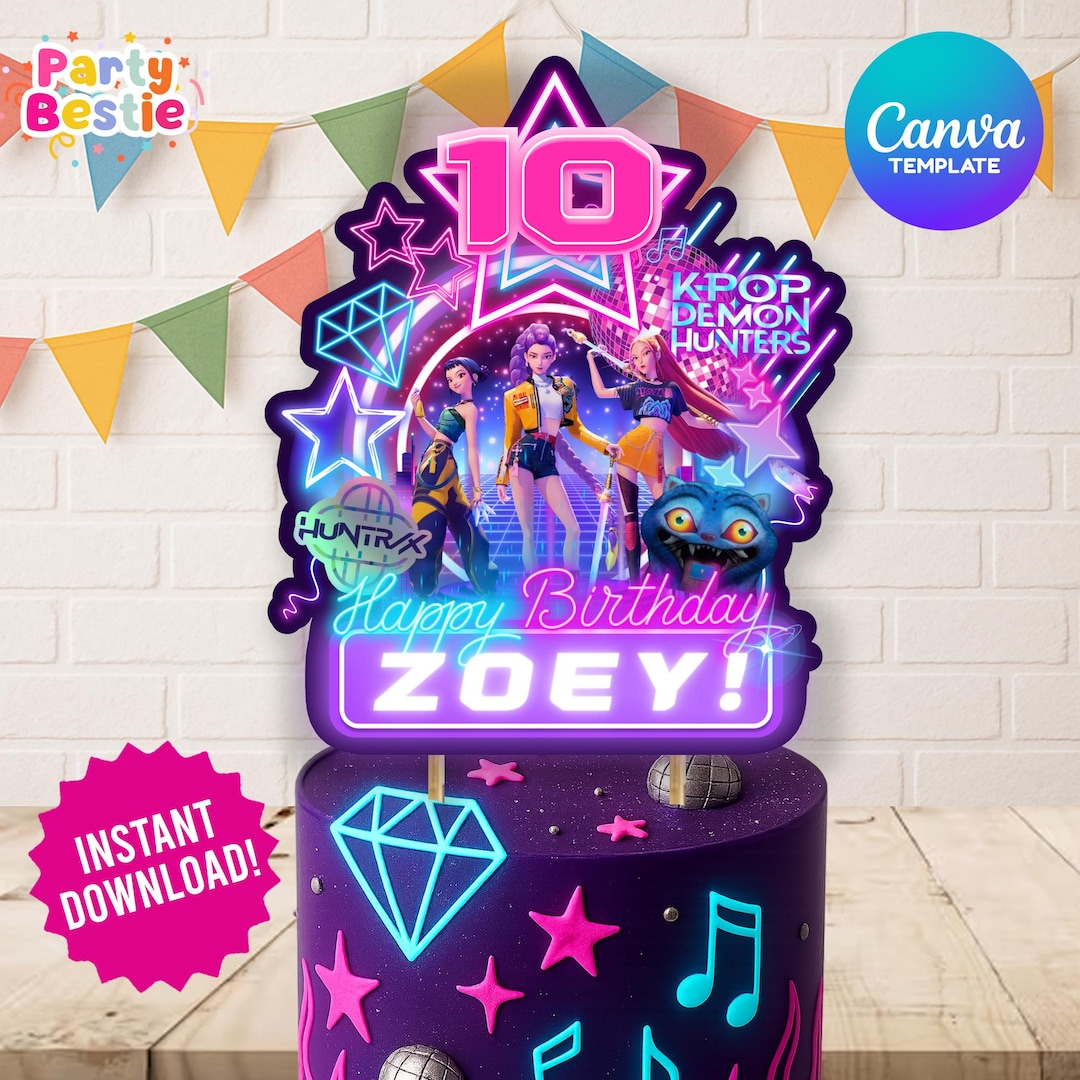 Editable Kpop Demon Hunters Birthday Cake Topper, Kpop Huntrix Birthday ...