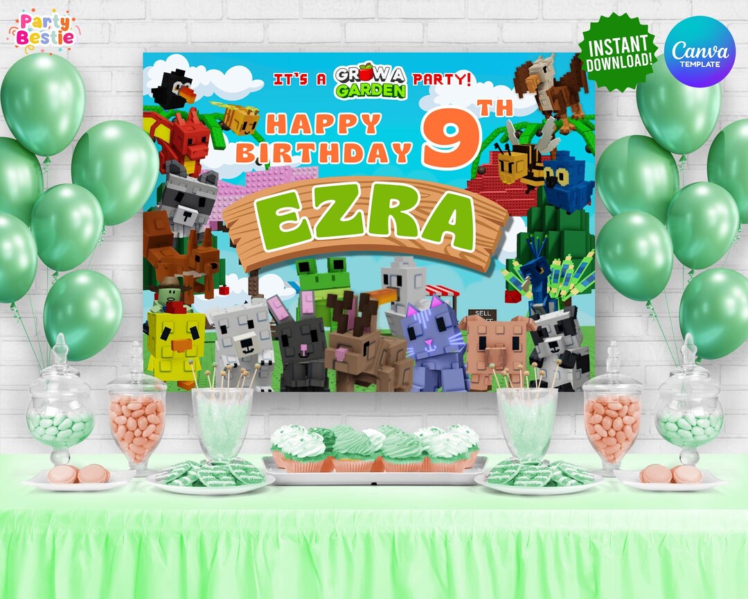 Editable Grow a Garden Birthday Banner, Grow a Garden Party Backdrop ...