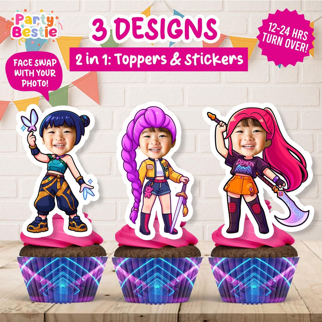 Kpop Demon Hunters Face Cupcake Topper, Kpop Huntrix Birthday, Huntrix ...