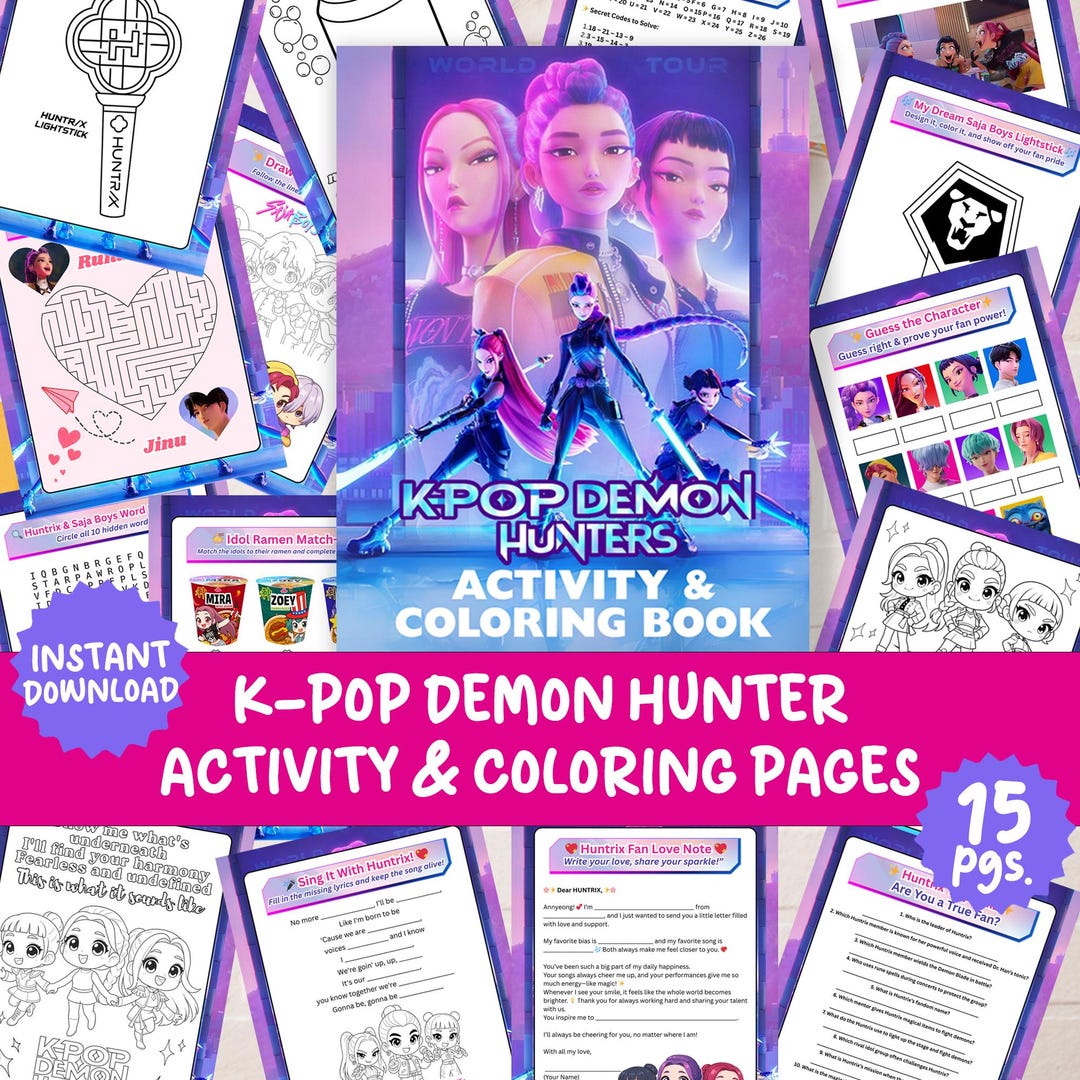 Printable Kpop Demon Hunter Activity Pack, Kpop Demon Hunter Party ...